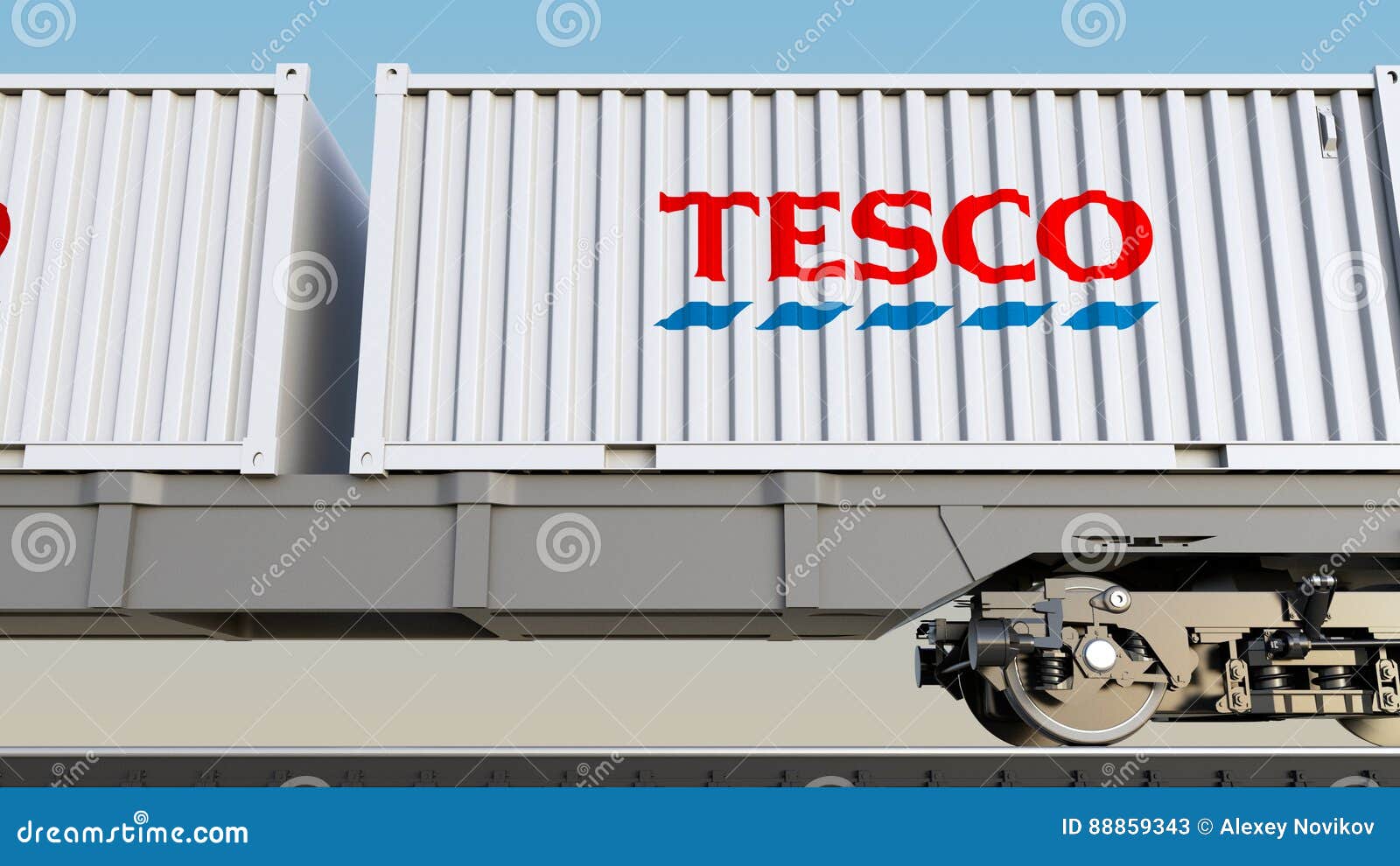Railway Transportation of Containers with Tesco Logo. Editorial 3D ...