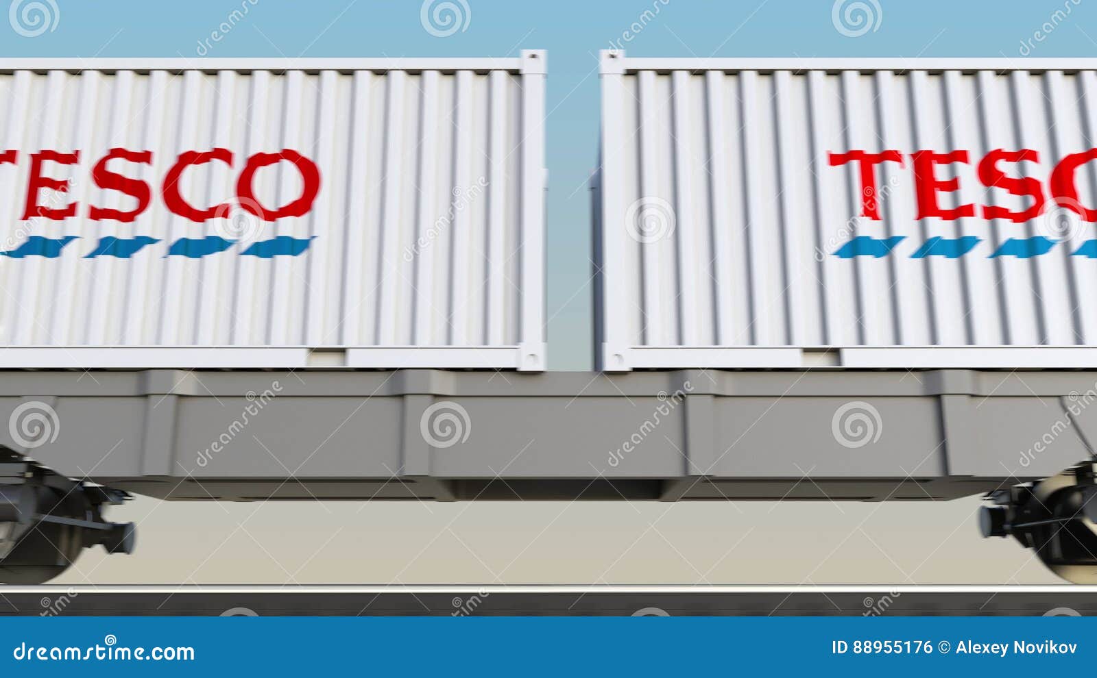 Railway Transportation of Containers with Tesco Logo. Editorial 3D ...