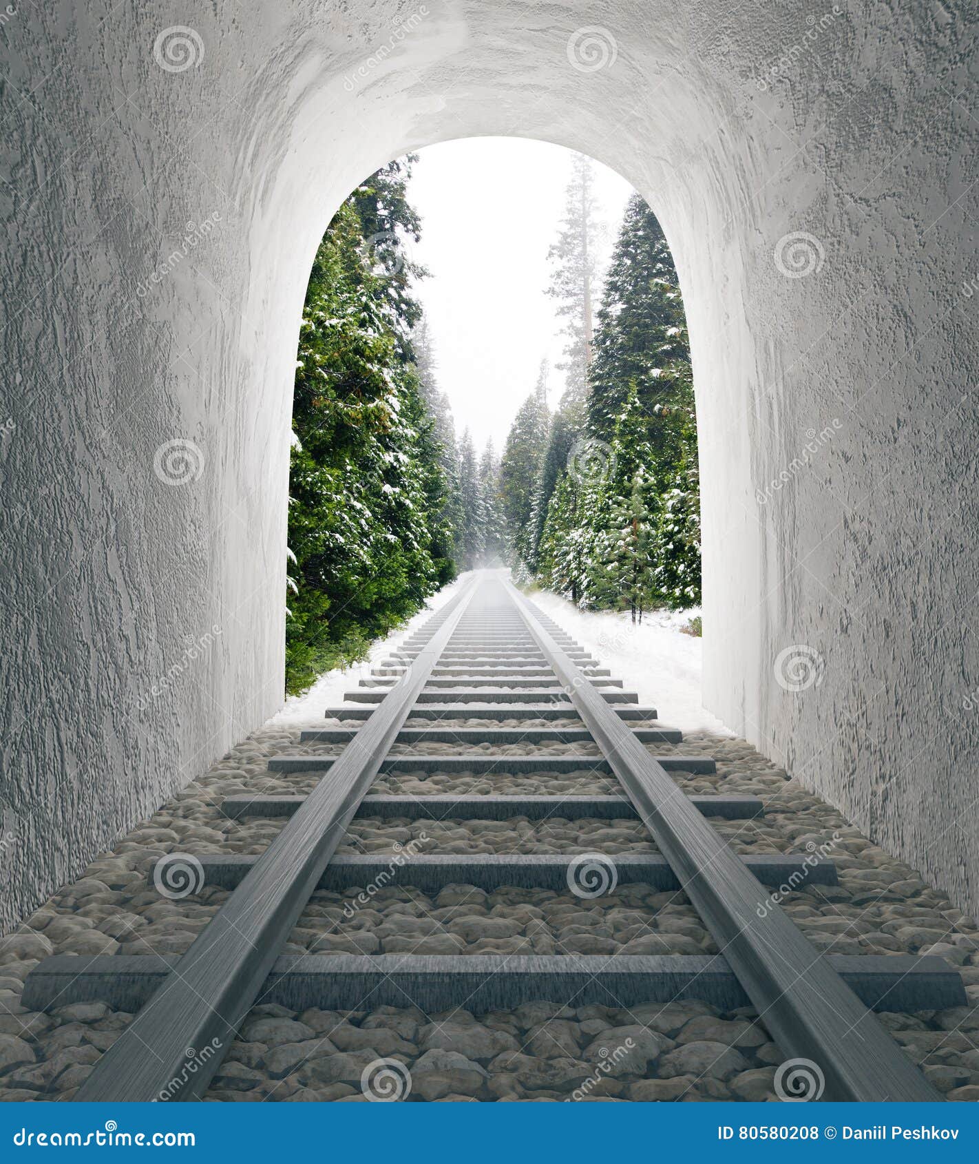 Railway Tunnel with Landscape View Stock Illustration - Illustration of ...