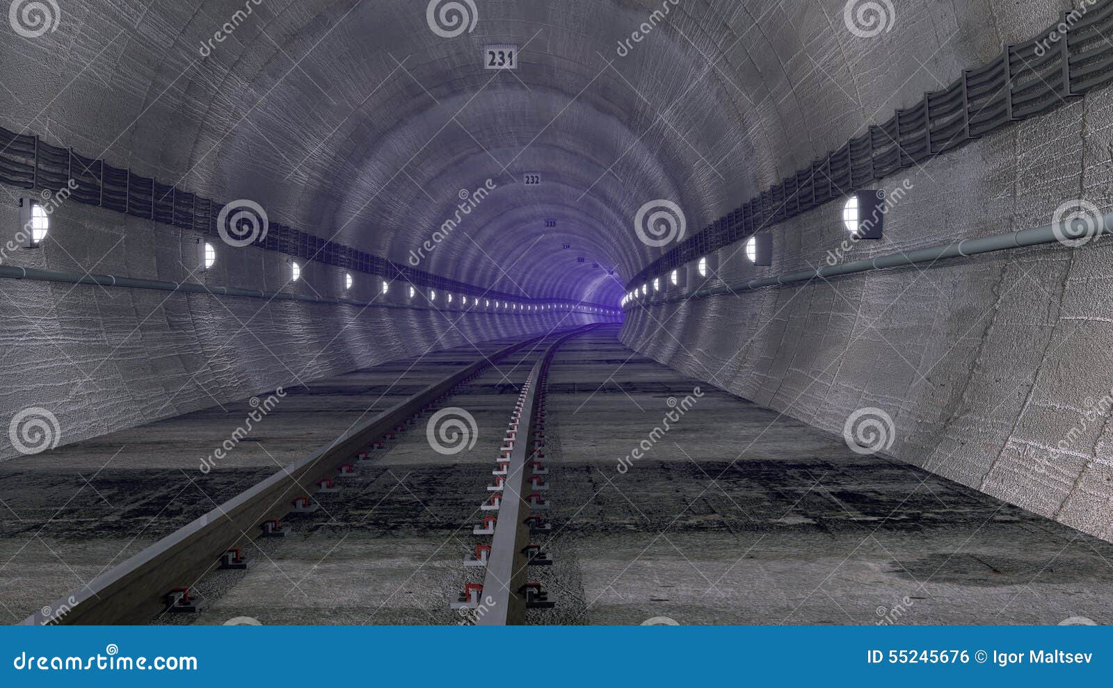 Railway Tunnel with Purple Mist Stock Illustration - Illustration of ...
