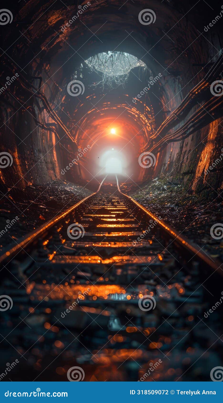 Railway Tunnel. a Railway Tracks in the Cave Stock Photo - Image of ...