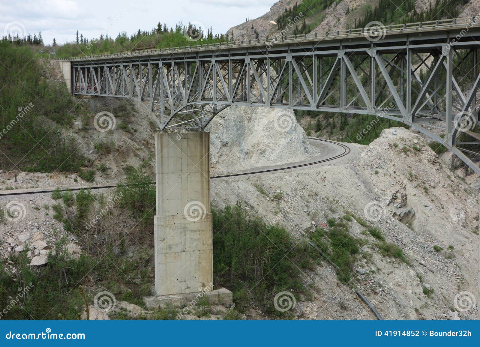 Railway Under a Bridge in the Mountains. Stock Photo - Image of trees ...