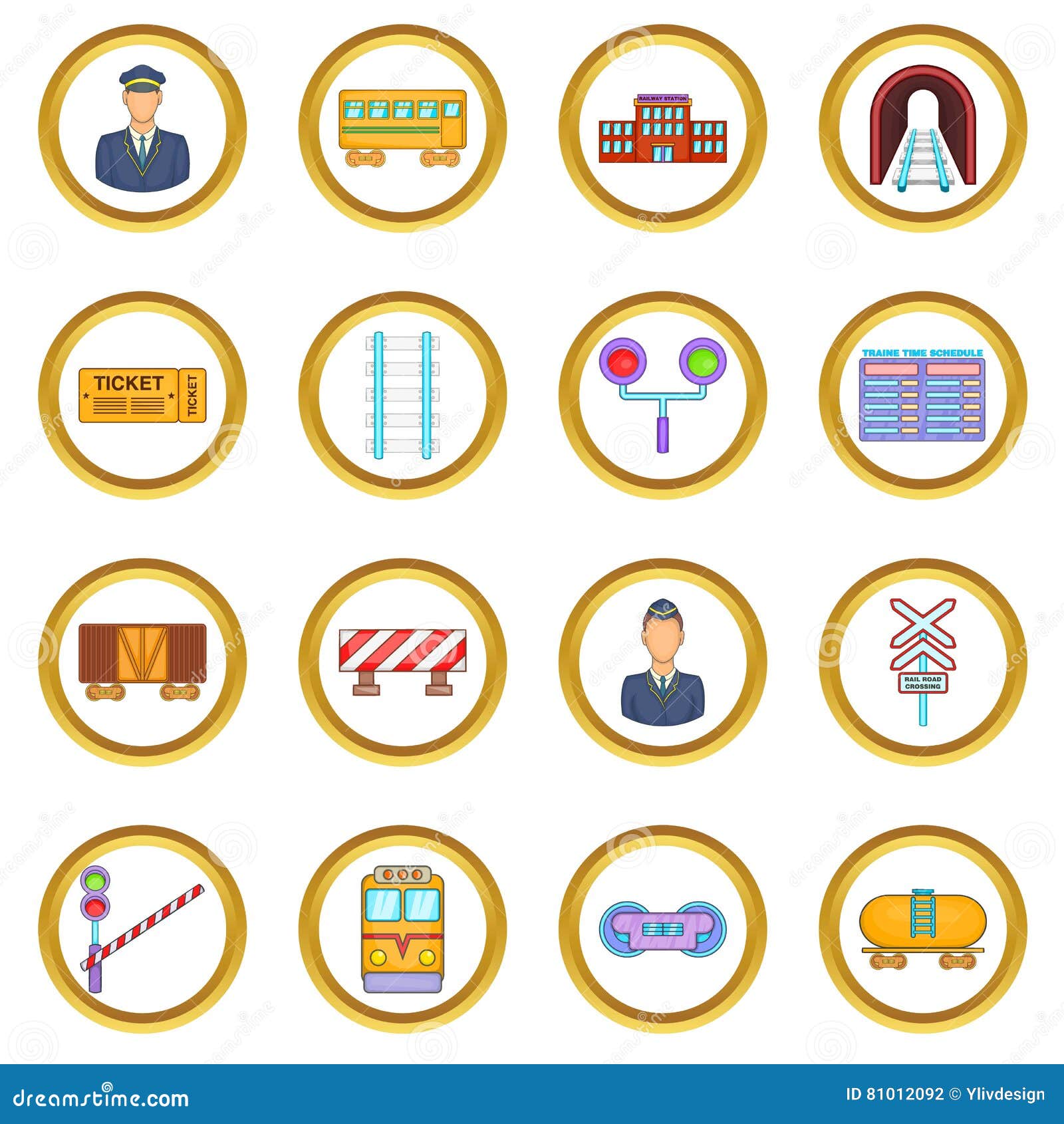 Railway Vector Set, Cartoon Style Stock Vector - Illustration of ...