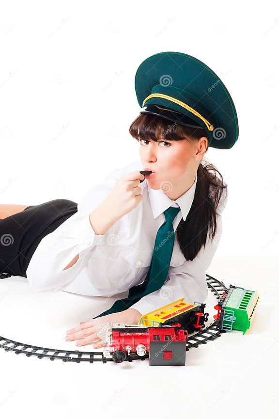 Railway Worker and Crashed Toy Train Stock Image - Image of service ...