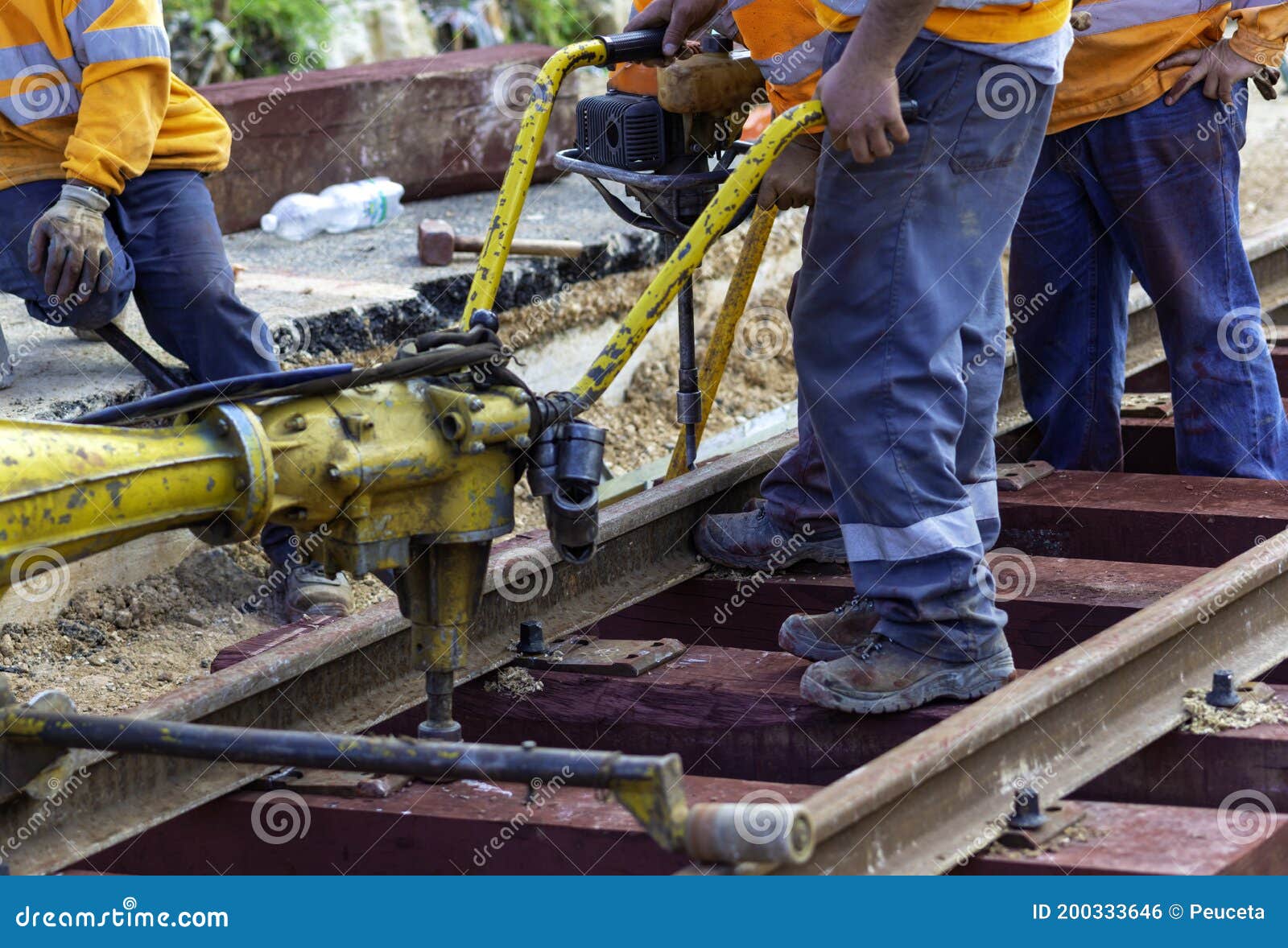 Railway Workers Bolting Track Rail. Stock Photo - Image of material ...