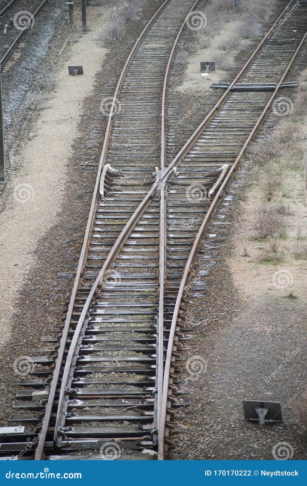 Railways Crossing in the Train Station on Top View Stock Photo - Image ...