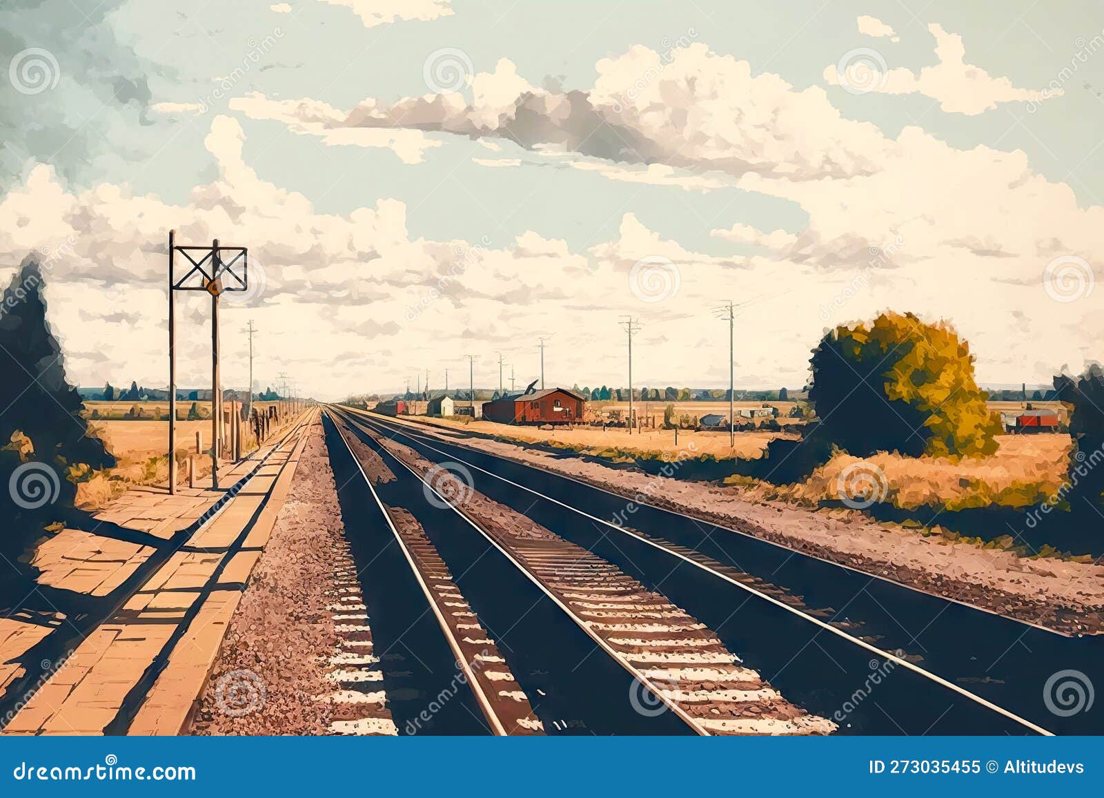 Railways Extending into Distance and Walking through Fields Stock Image ...