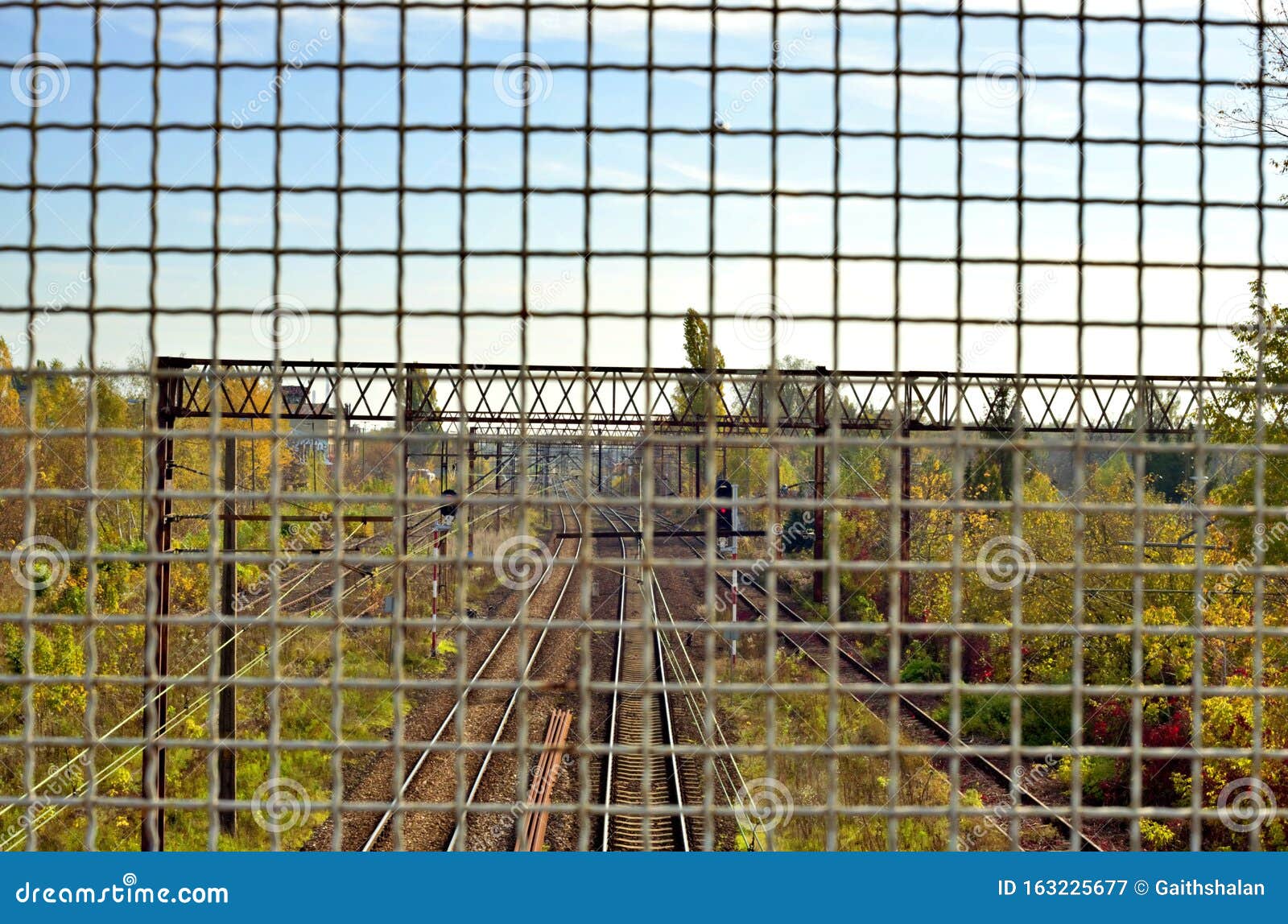 Railways fence stock image. Image of green, town, railroad - 163225677