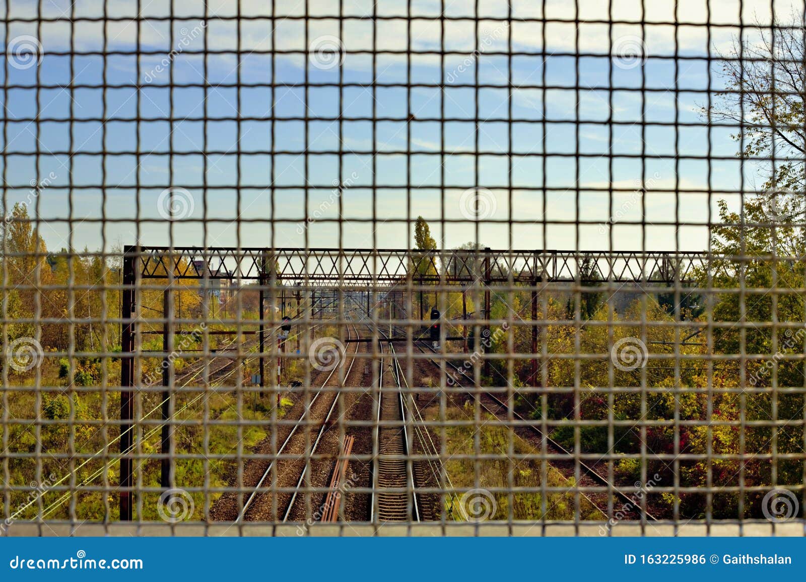 Railways fence stock photo. Image of town, train, railway - 163225986