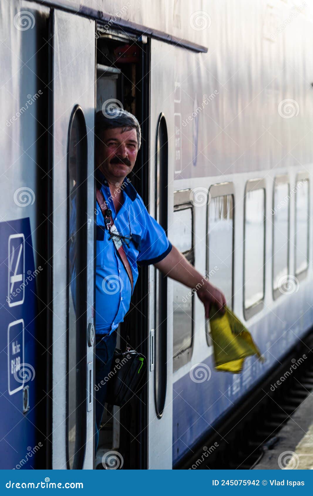 Railworker, Train Staff Signaling for Train Conductor in Bucharest ...