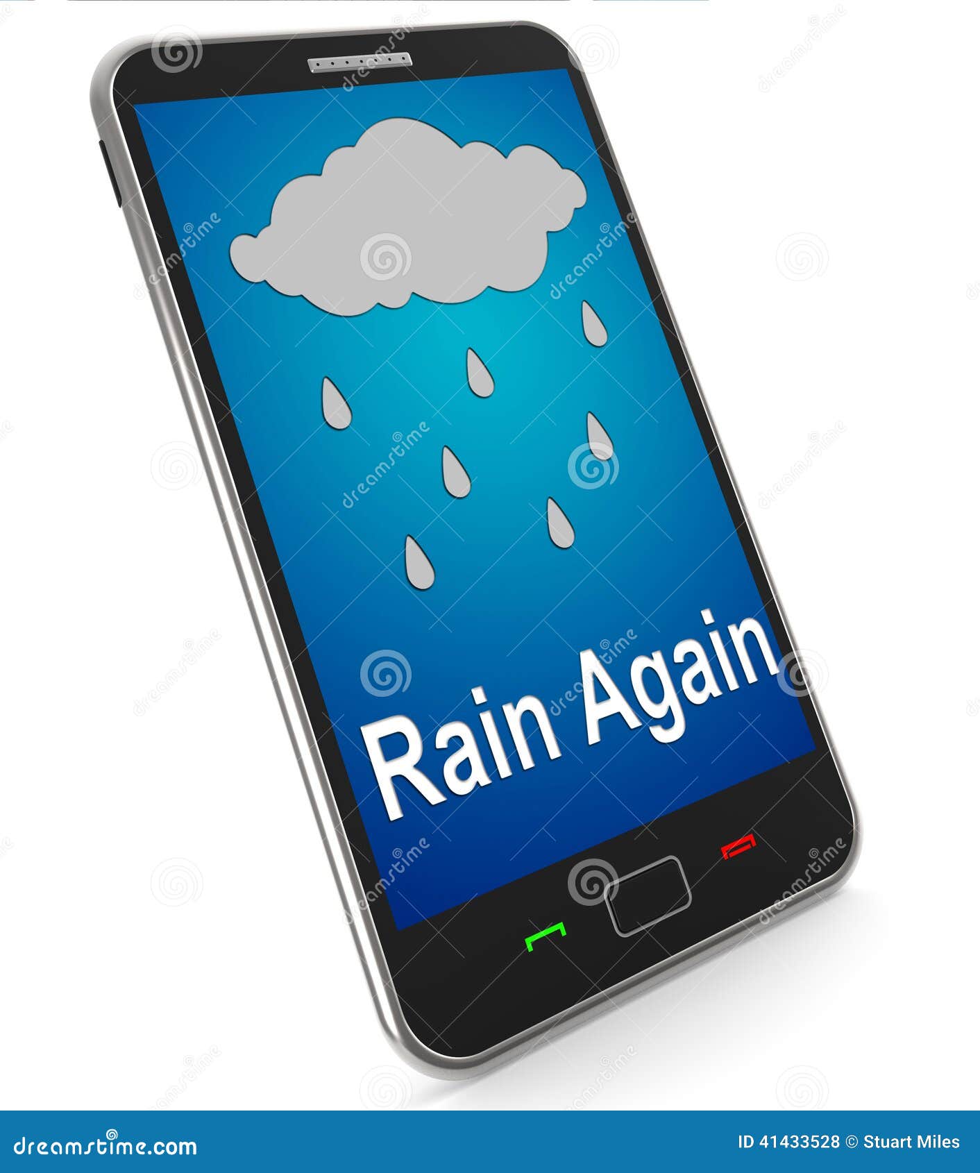 Rain Again on Mobile Shows Wet Miserable Weather Stock Illustration ...