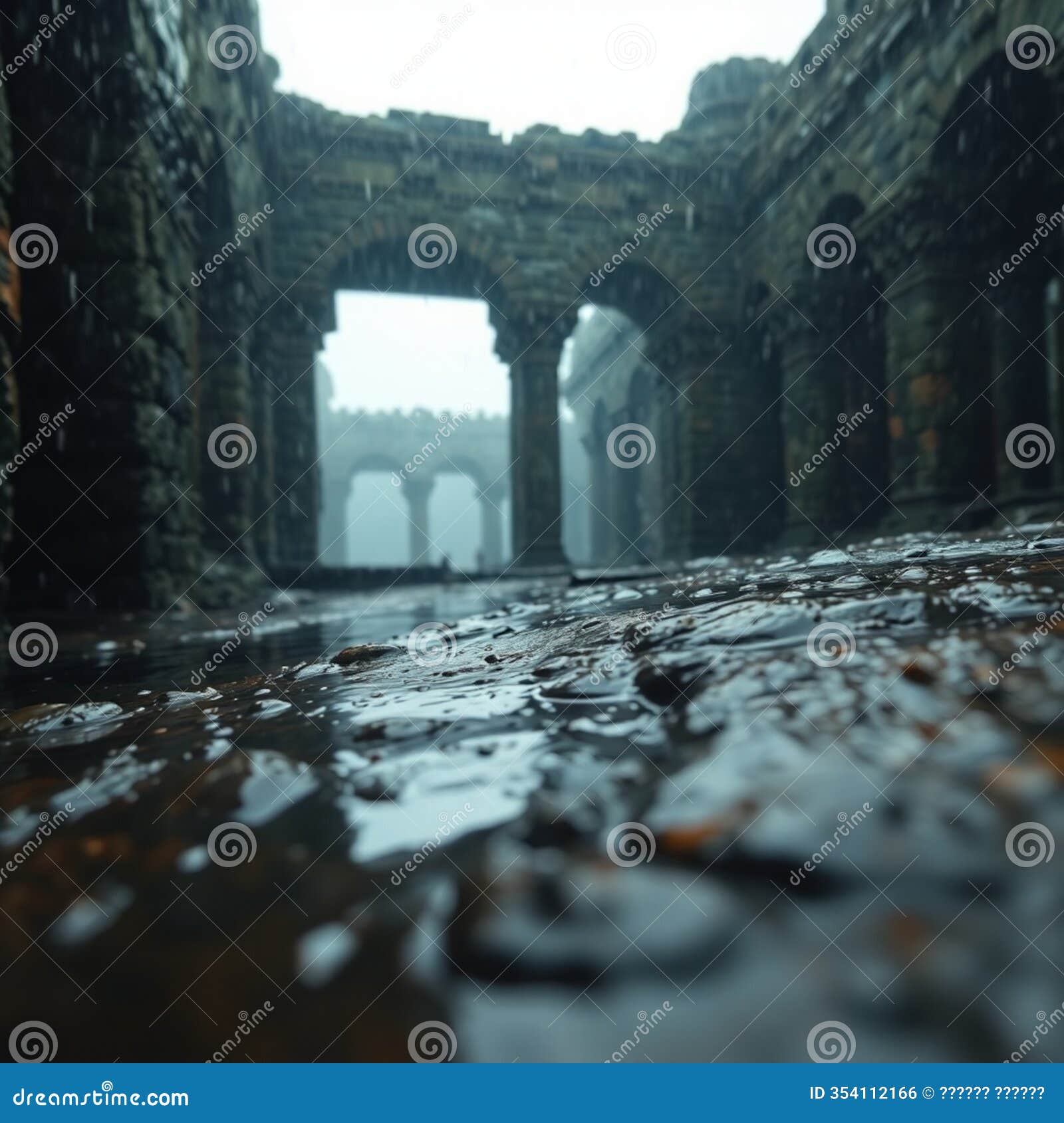 Rain in an ancient castle stock illustration. Illustration of darkness ...