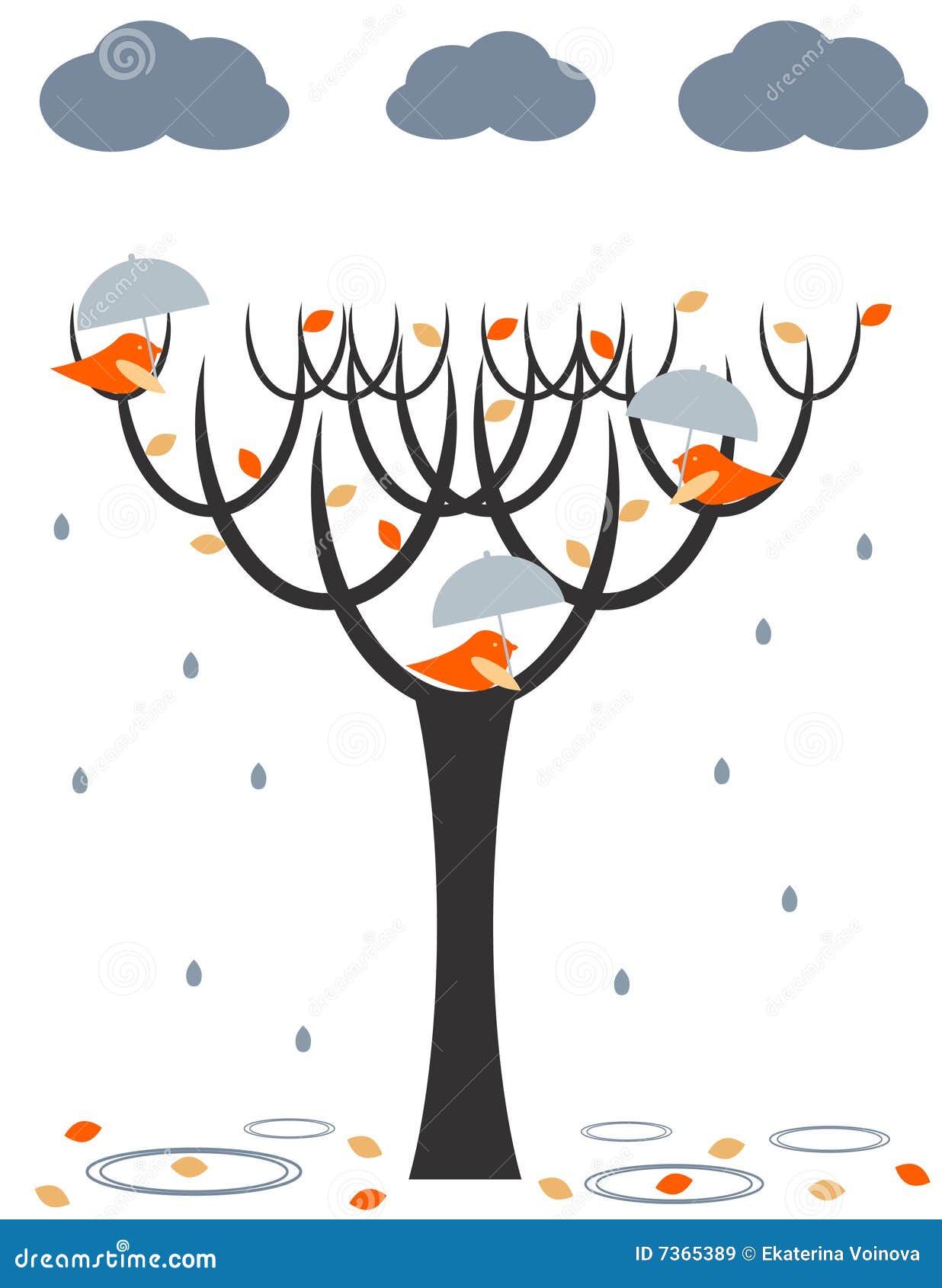 Rain birds stock vector. Illustration of plant, leaf, autumn - 7365389