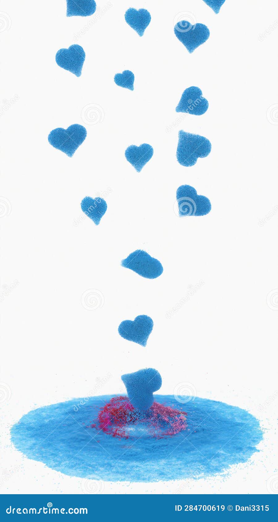 Rain of Blue Hearts on White Background Stock Illustration ...