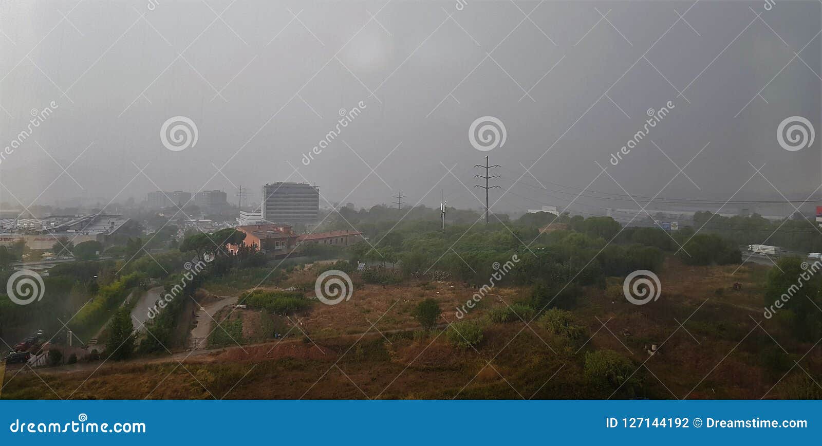 Rain city landscape stock photo. Image of vegetation - 127144192