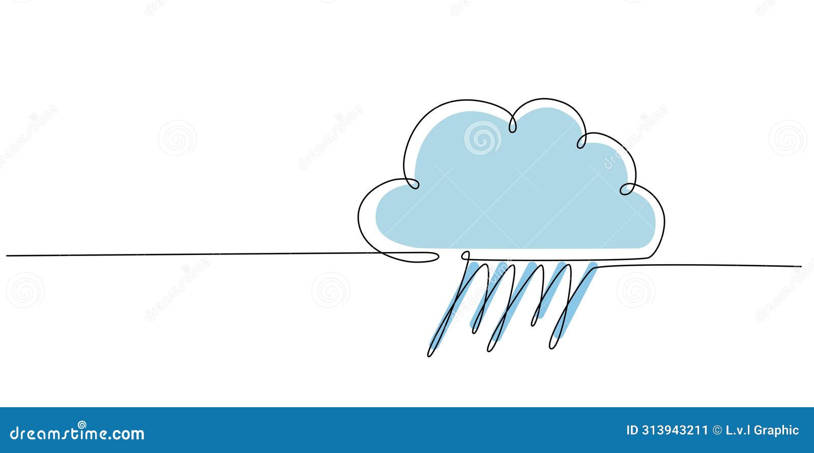 Rain and Cloud - Hand Drawing One Single Continuous Line Banner. Vector ...