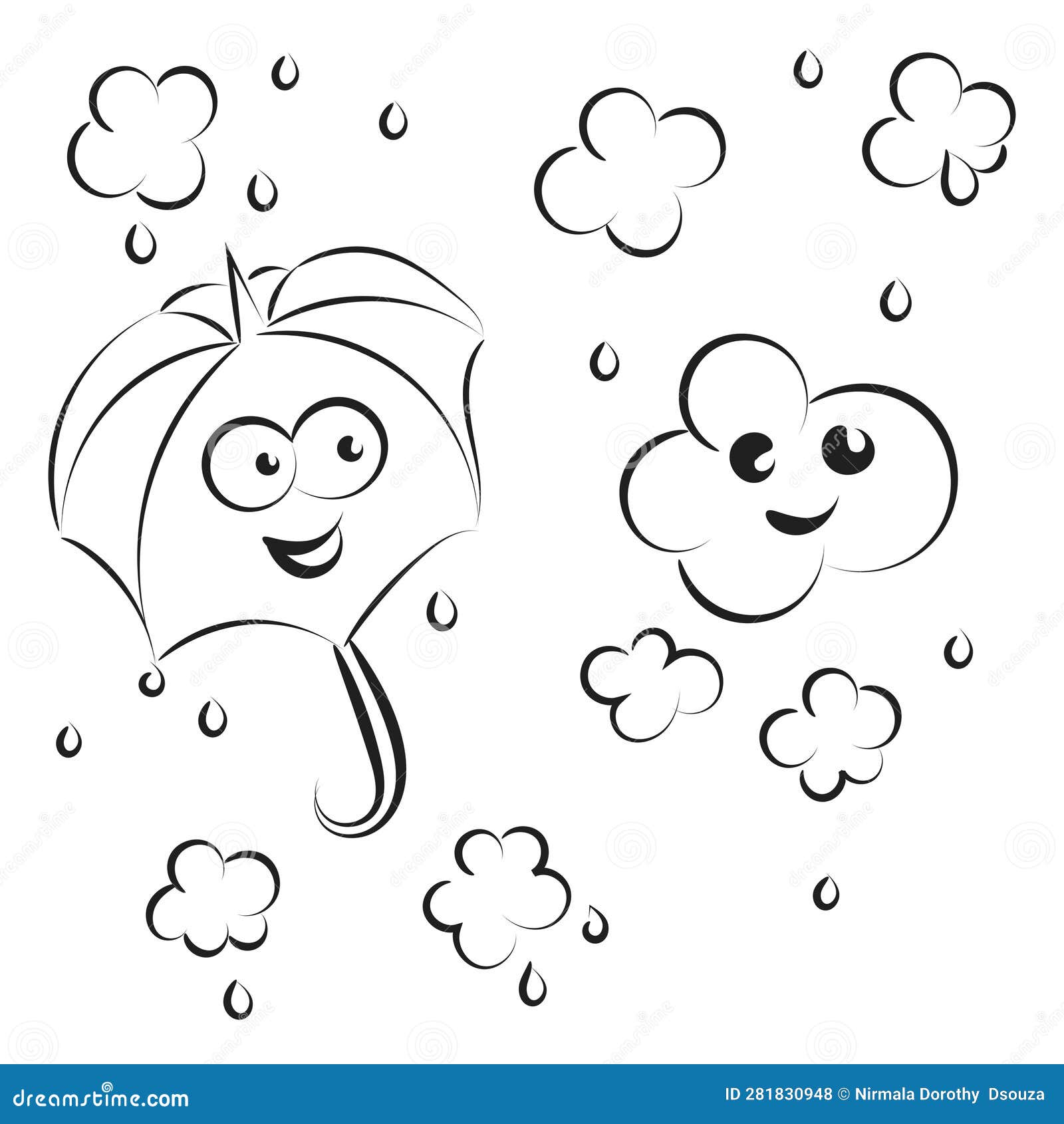 Cute Raining Cloud Characters. Funny Happy Smiley Clouds. Smiling ...