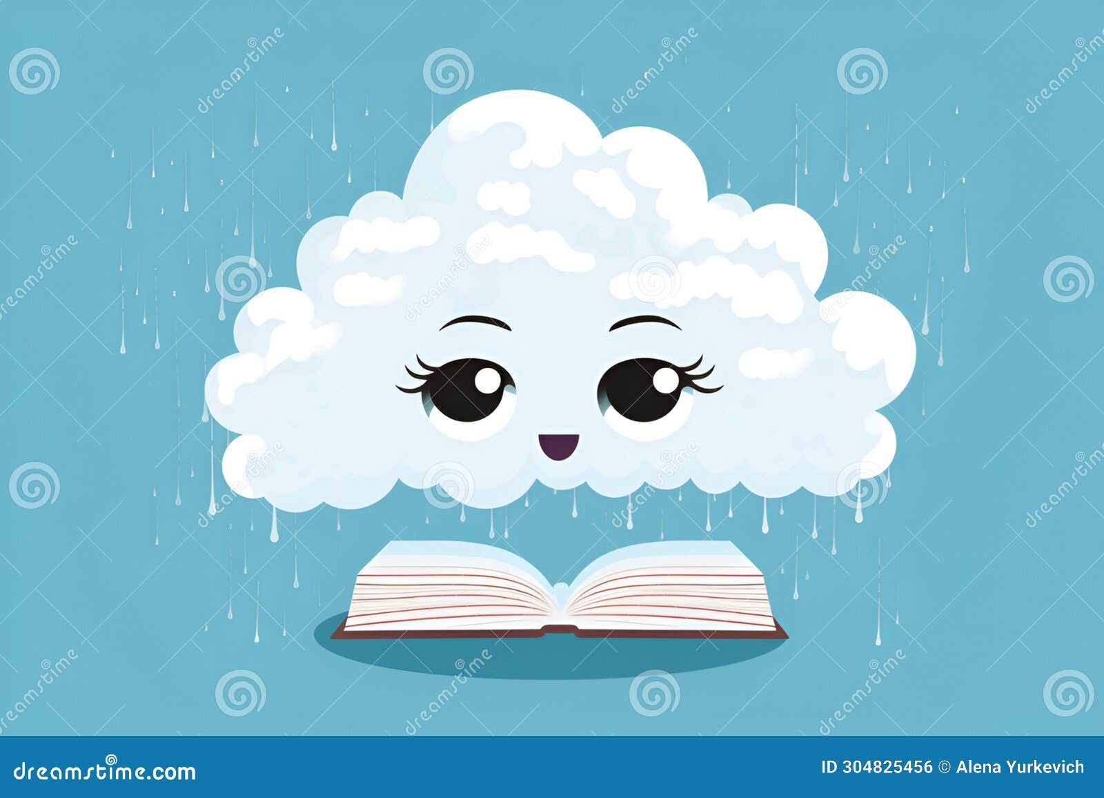 Rain Cloud is Reading a Book, Illustration Stock Photo - Image of book ...