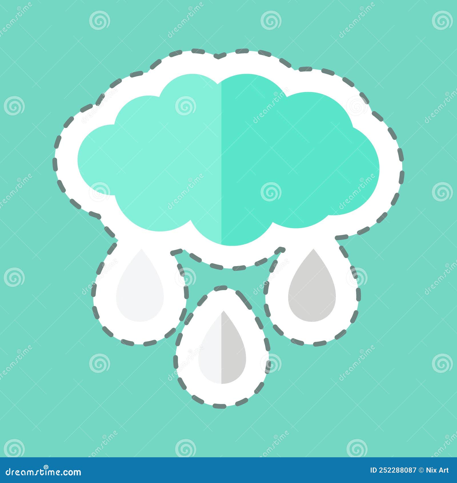 Rain Cloud Sticker in Trendy Line Cut Isolated on Blue Background Stock ...