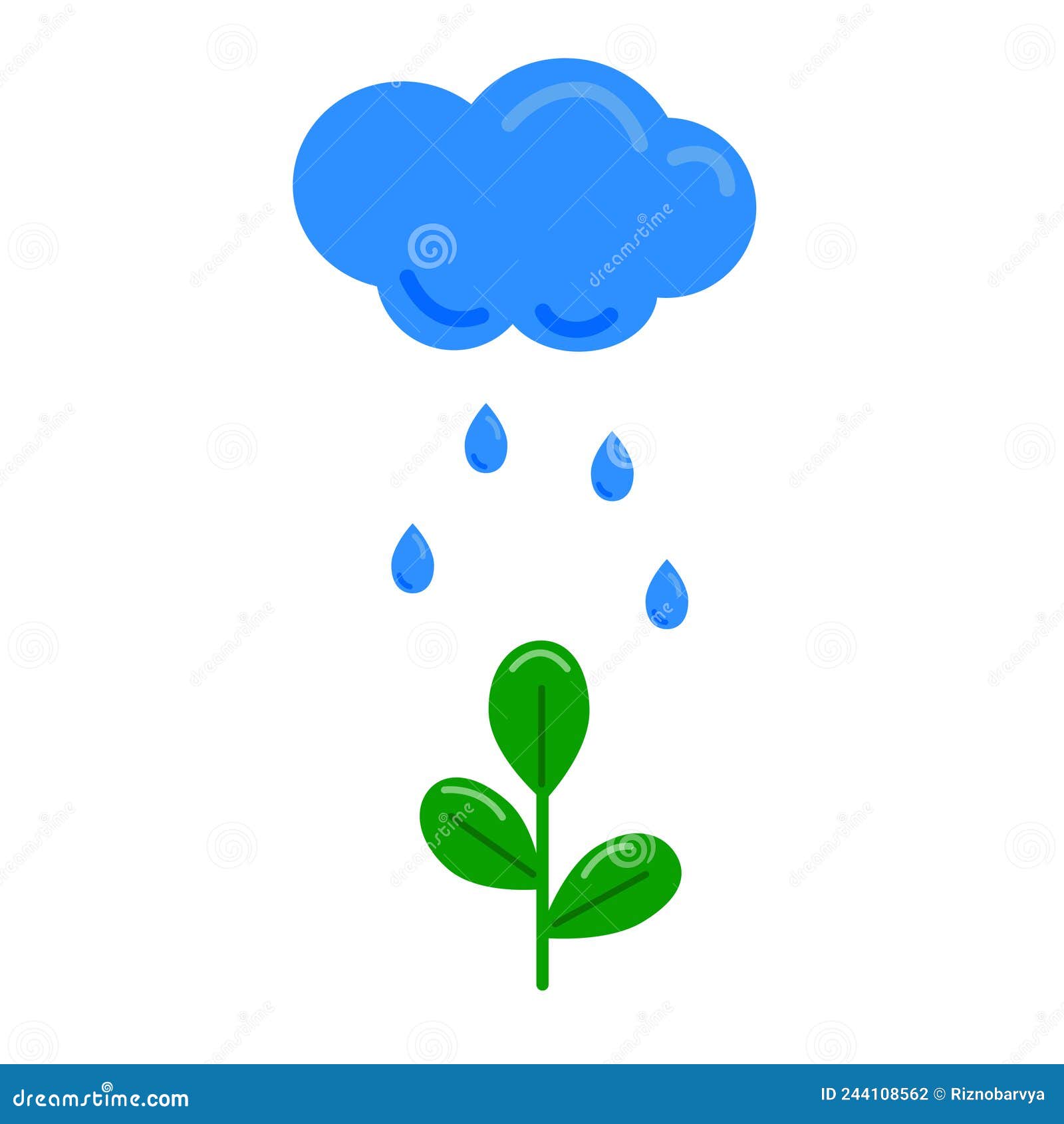 Rain from a Cloud Waters a Tree Sprout, Plant Stock Vector ...
