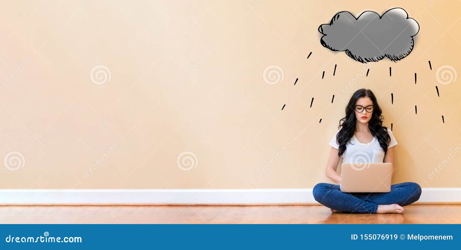Rain Cloud with Woman Using a Laptop Stock Image - Image of safety ...
