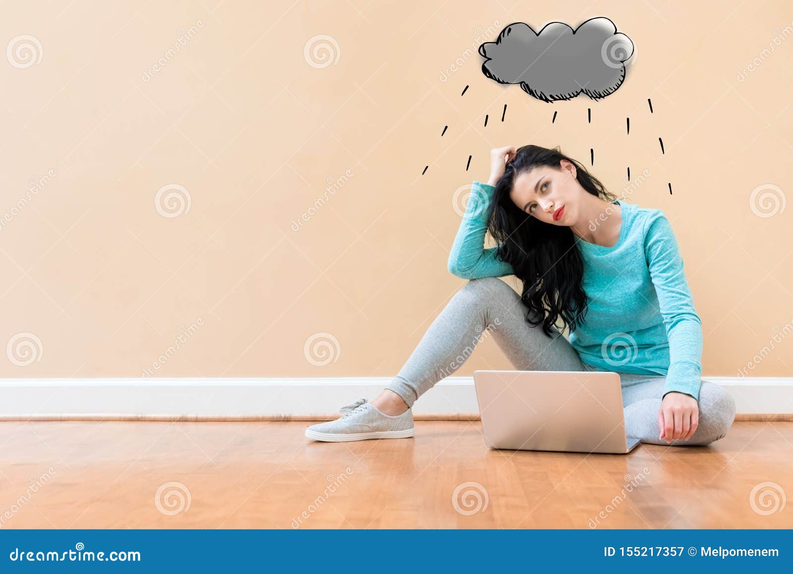 Rain Cloud with Woman Using a Laptop Stock Image - Image of security ...
