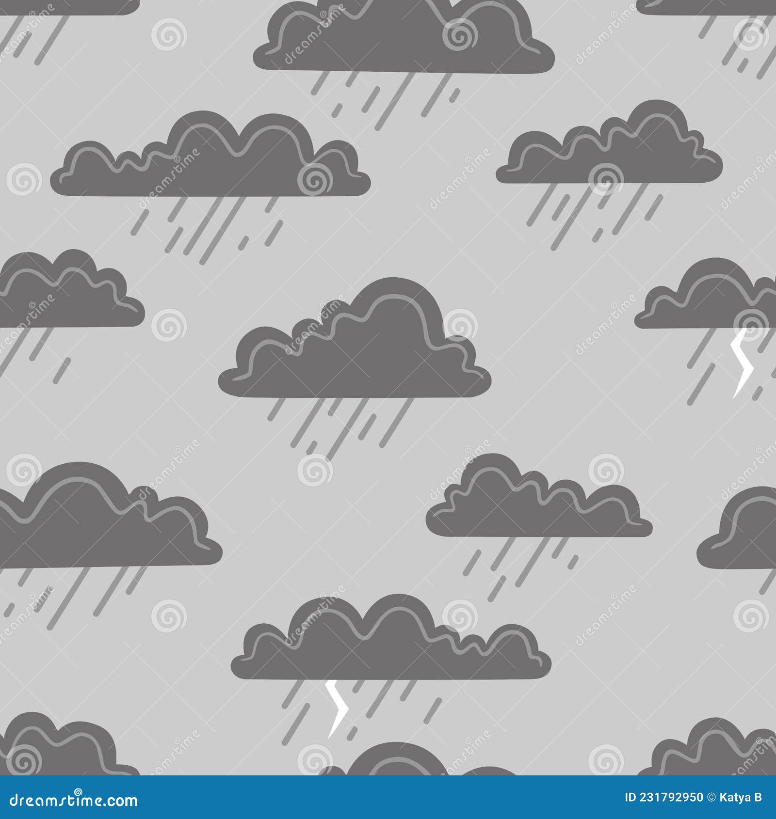 Rain Clouds on a Grey Background. Vector Seamless Pattern Stock Vector ...