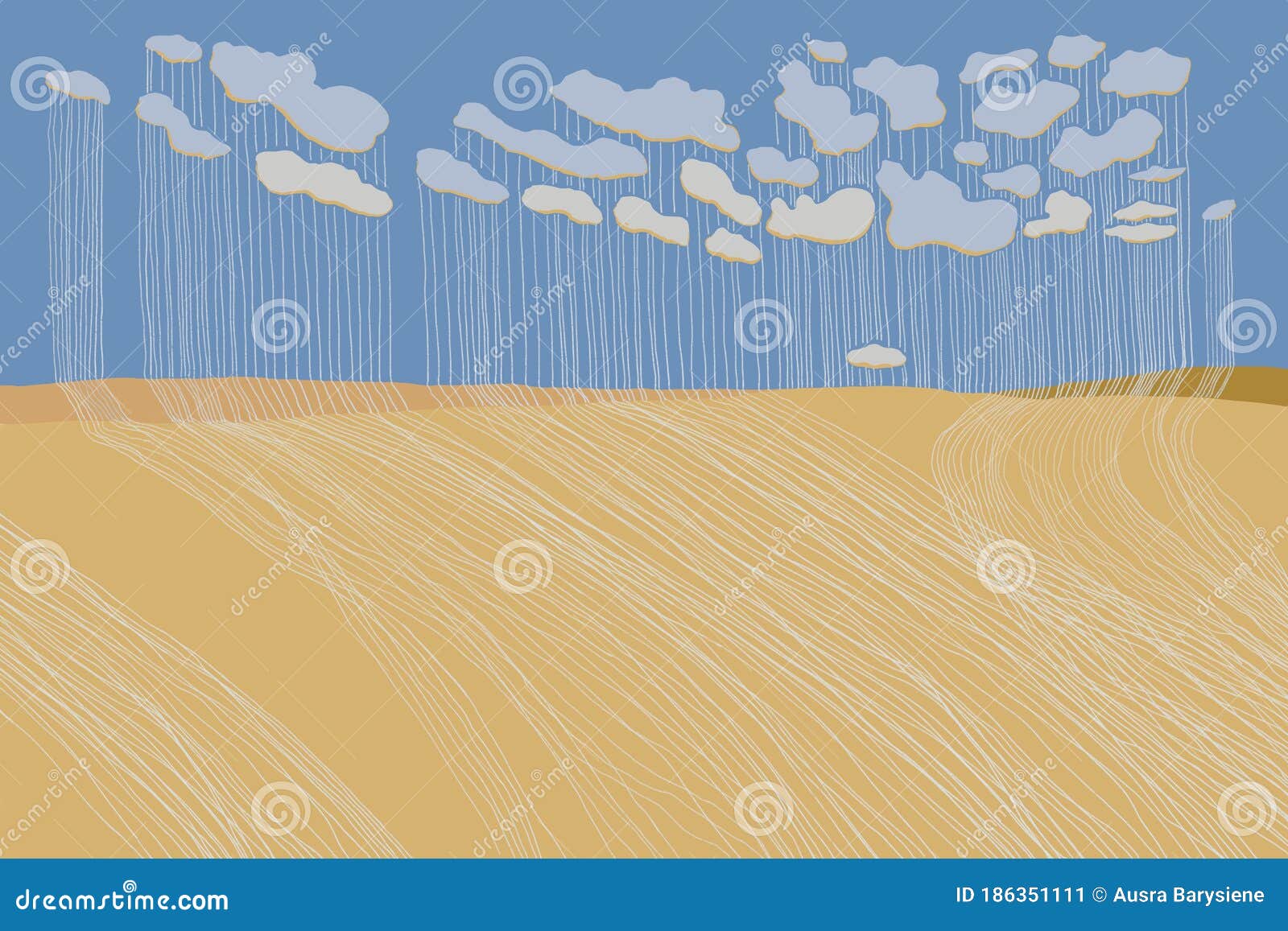 Rain, Clouds and Sand. Digital Drawing. Stock Illustration ...