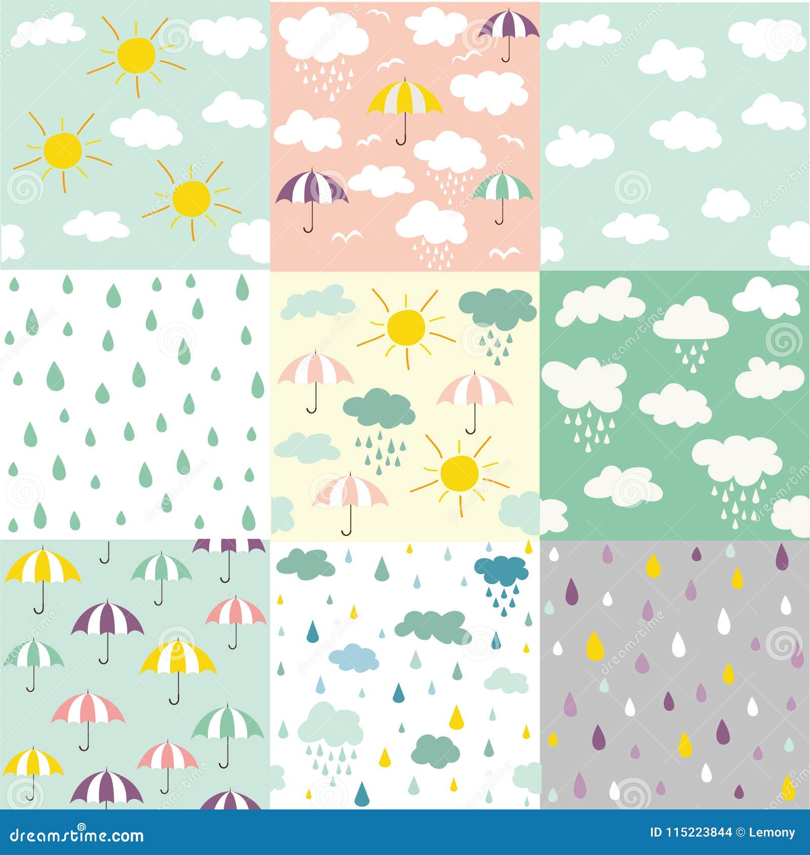 Rain and Clouds Seamless Patterns Stock Vector - Illustration of repeat ...