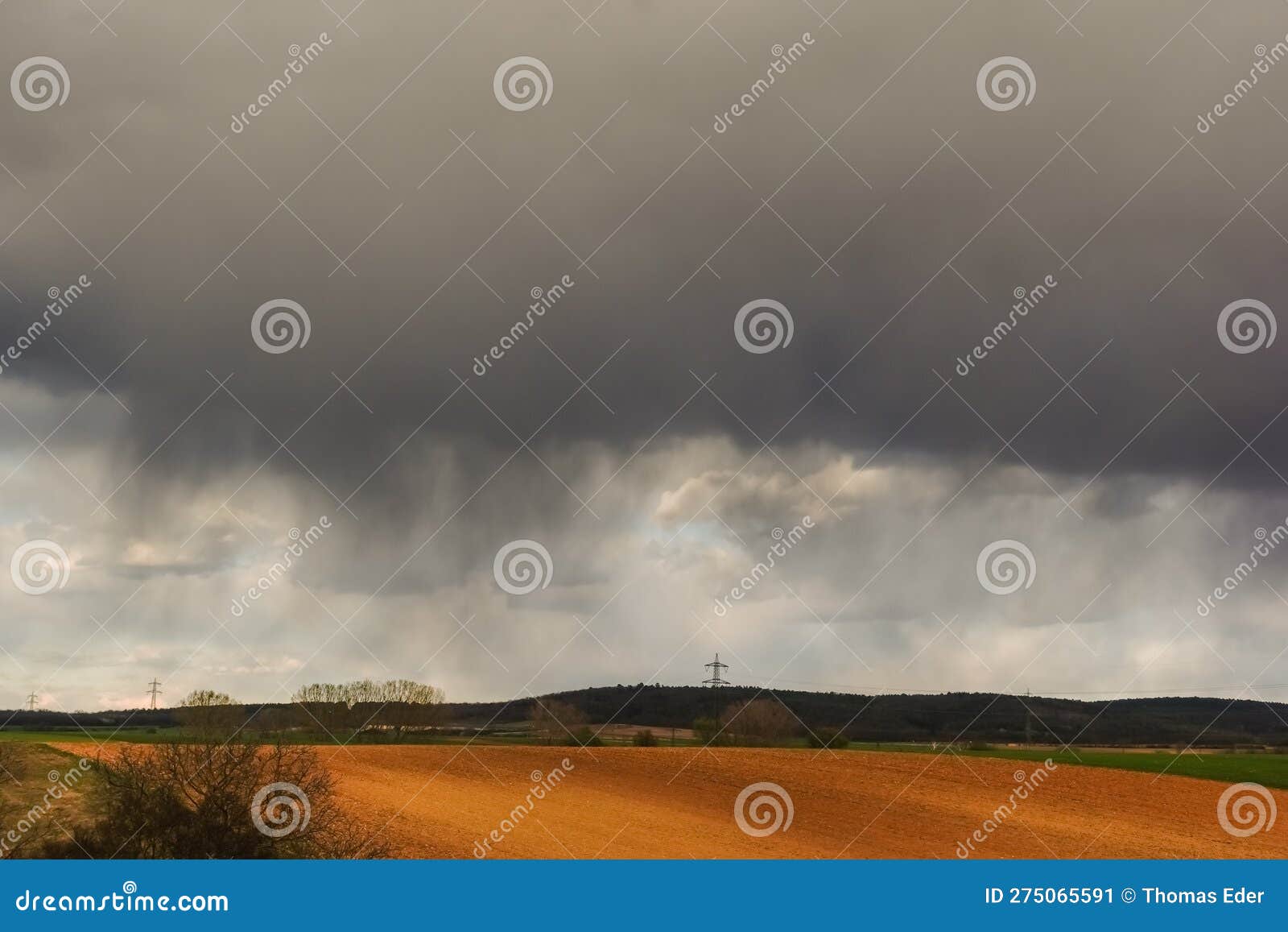 Rain with Dark Clouds and Storm Over Fields in the Nature Landscape ...