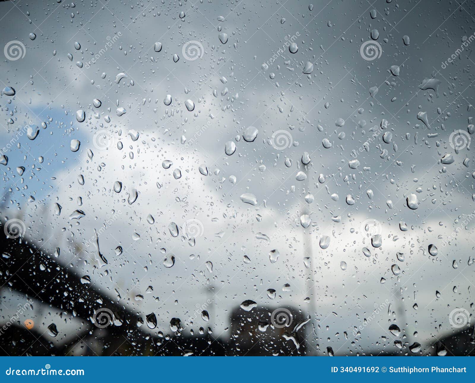 Rain and Dew Drop on the Car Glass Window during Raining Stock ...
