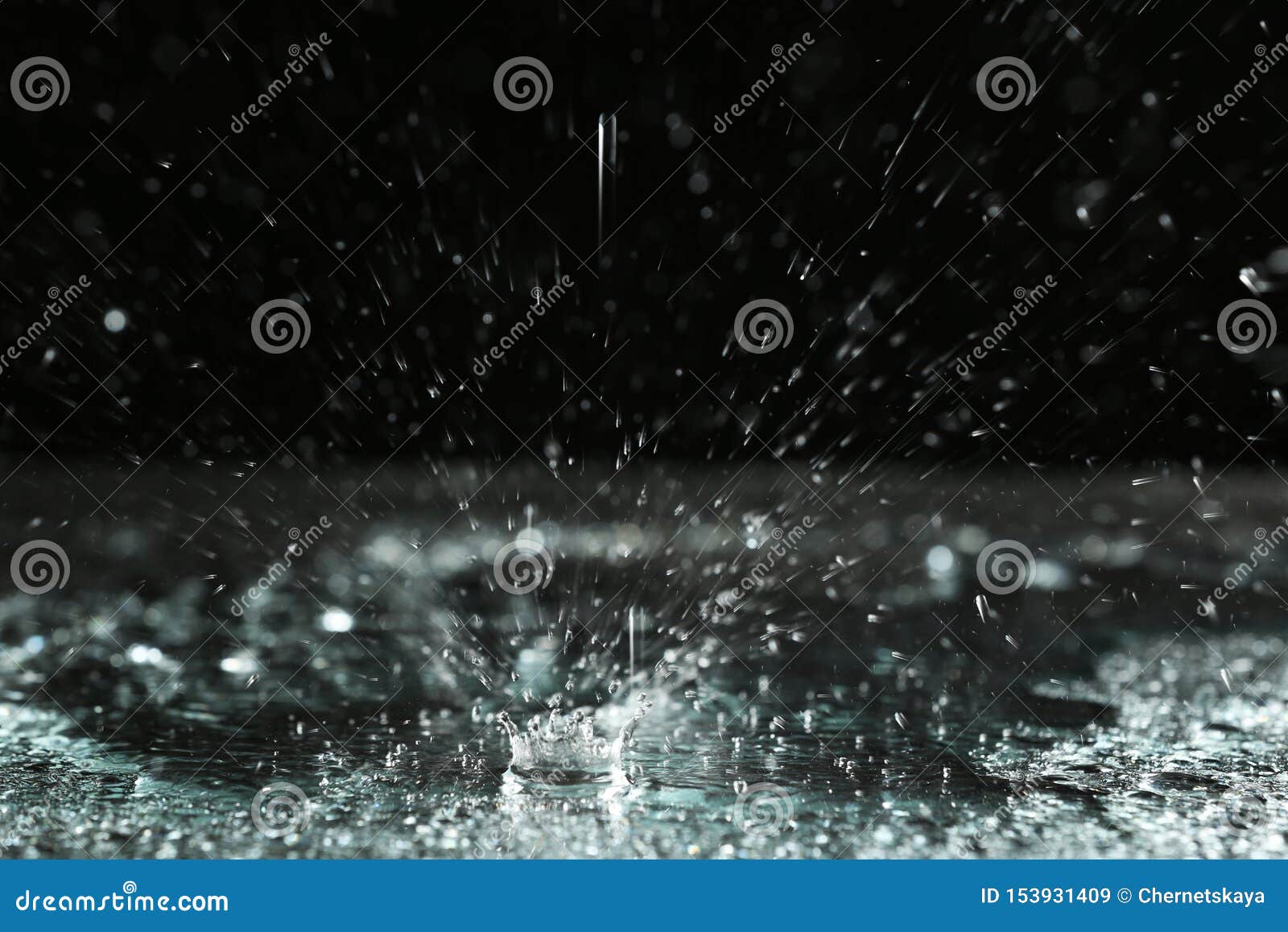 Rain Drop Falling Down into Puddle Stock Image - Image of background ...