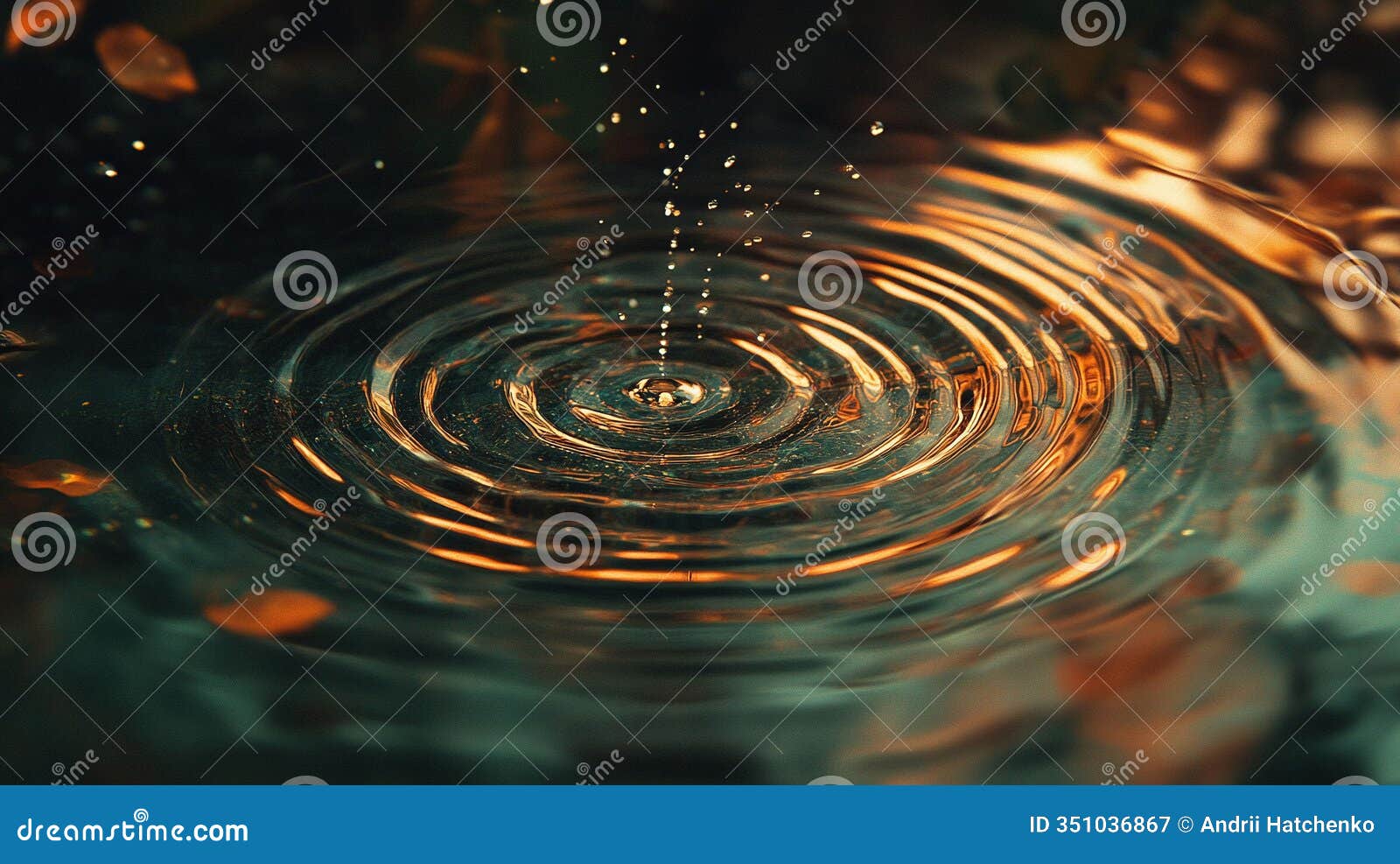Rain Droplet Interference Patterns on Water Surface Creating Concentric ...