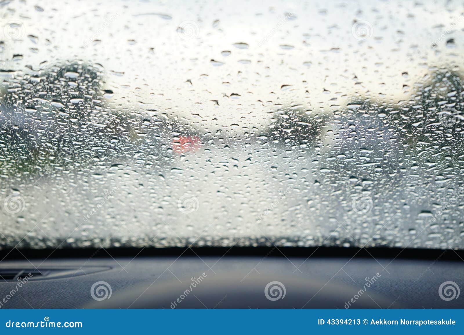 Rain Droplets on Car Windshield, Blocked Traffic Stock Image - Image of ...