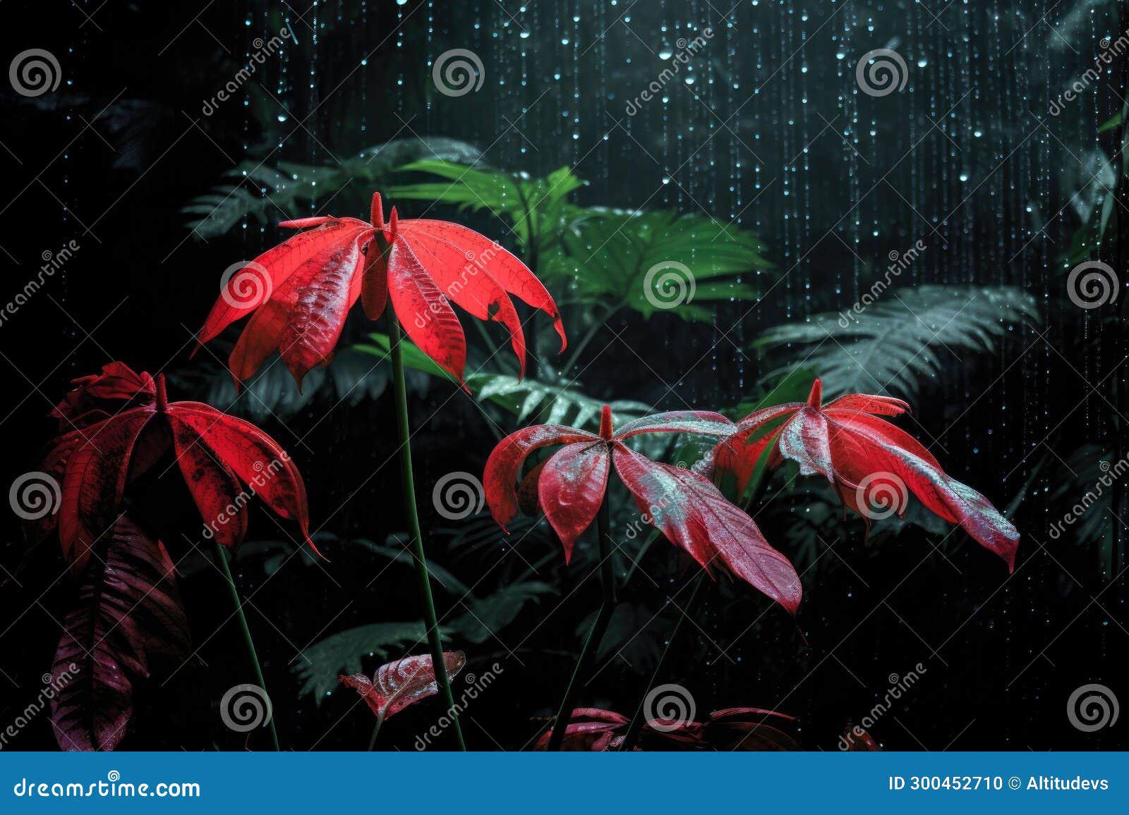 Rain Droplets on Jungle Plants Under Infrared Light Stock Photo - Image ...