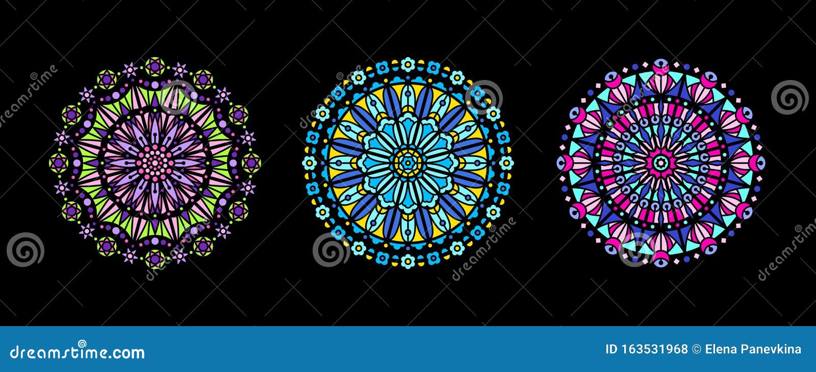 Stained Glass Rose Window Round Illustrations Set Stock Vector ...
