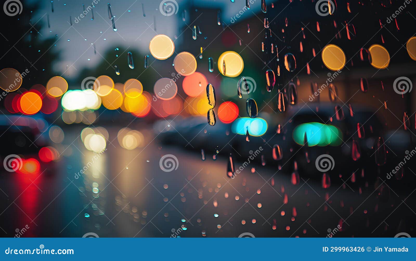 Rain Drops on Car Windshield. Blurred Background with Bokeh Lights ...