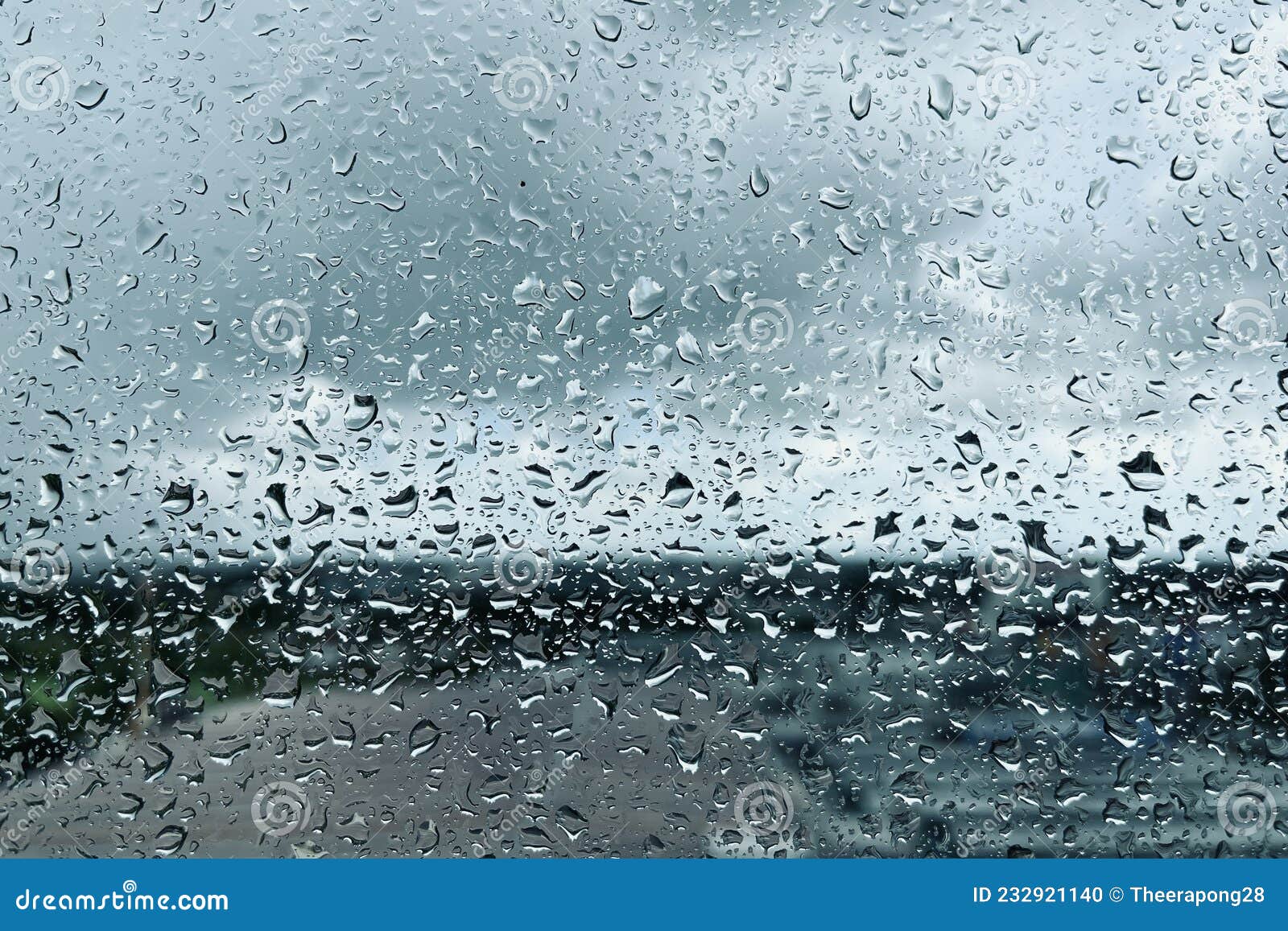 Rain Drops on the Clear Glass. Beautiful Raining Sky with City ...