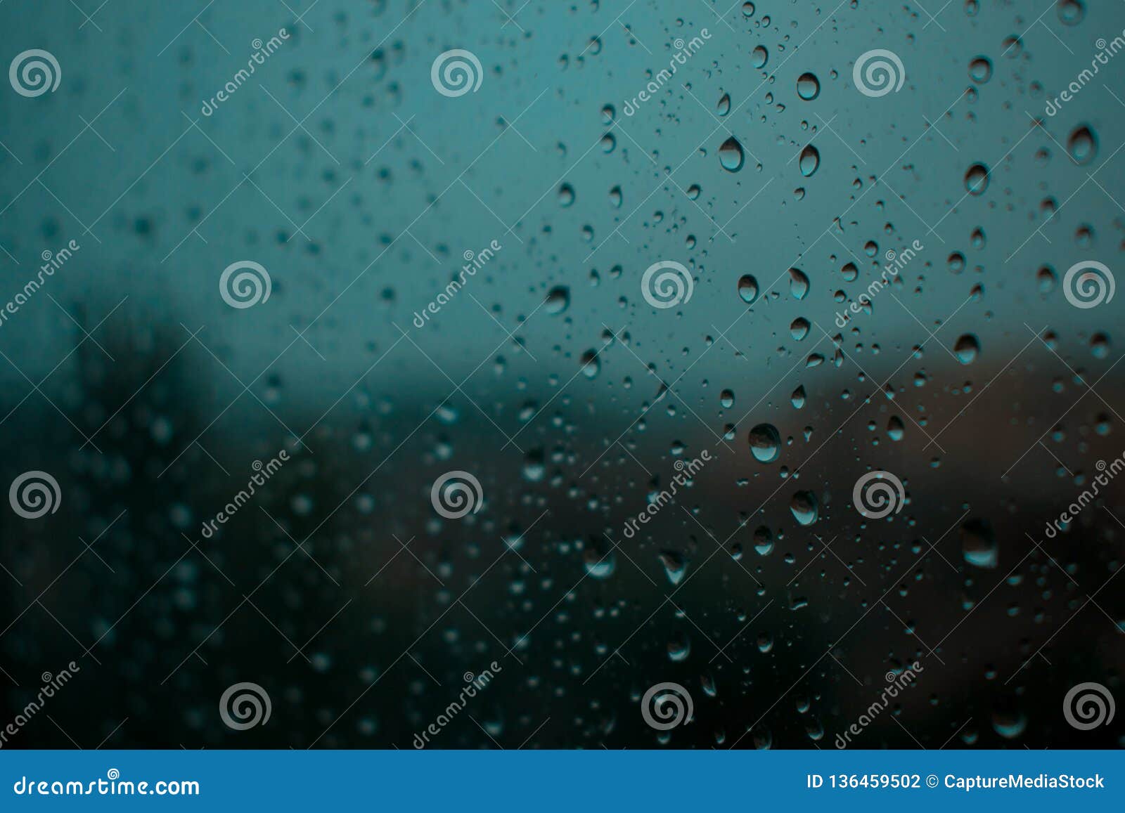 Rain Drops on a Crystal Window at the Evening with Trees and Sky ...