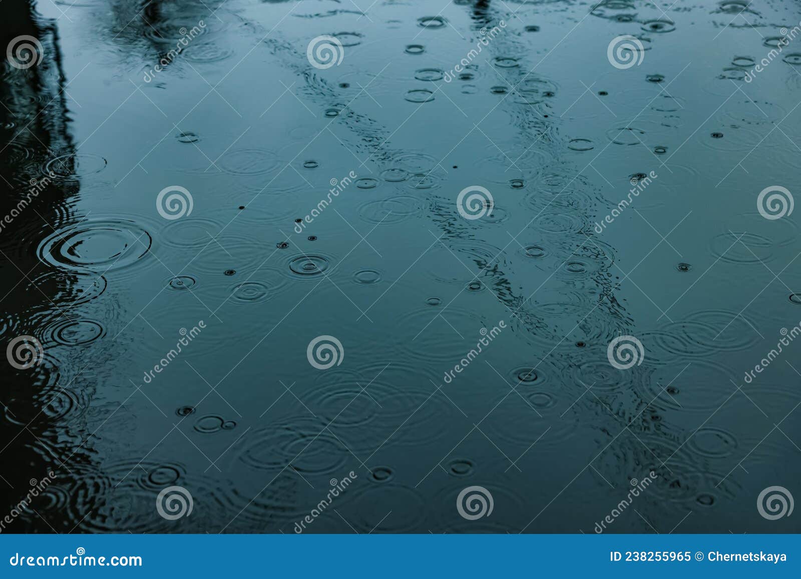 Rain Drops Falling Down Onto Puddle Outdoors, Above View Stock Image ...
