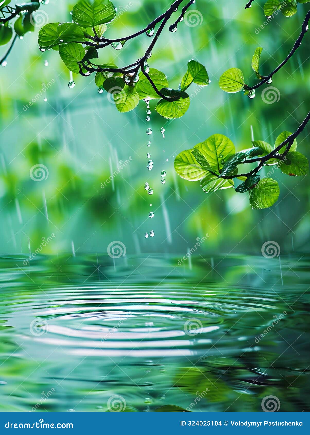 Rain Drops Falling on a Green Leafy Tree Stock Photo - Image of ...