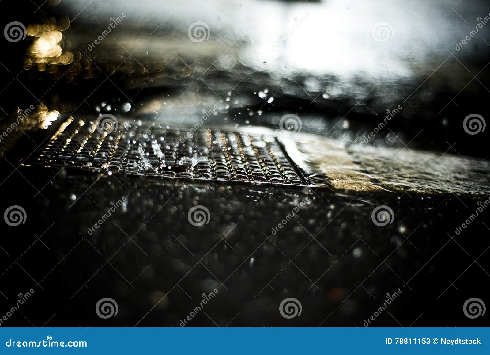 Rain Drops Falling on Pavement by Night Stock Image - Image of drops ...