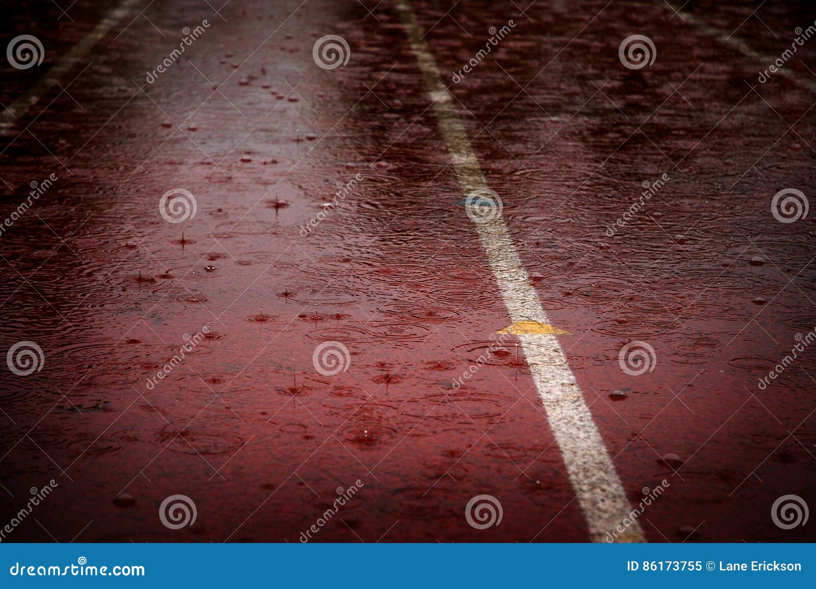 Rain Drops Falling On Race Running Track Delaying Competitions Royalty ...
