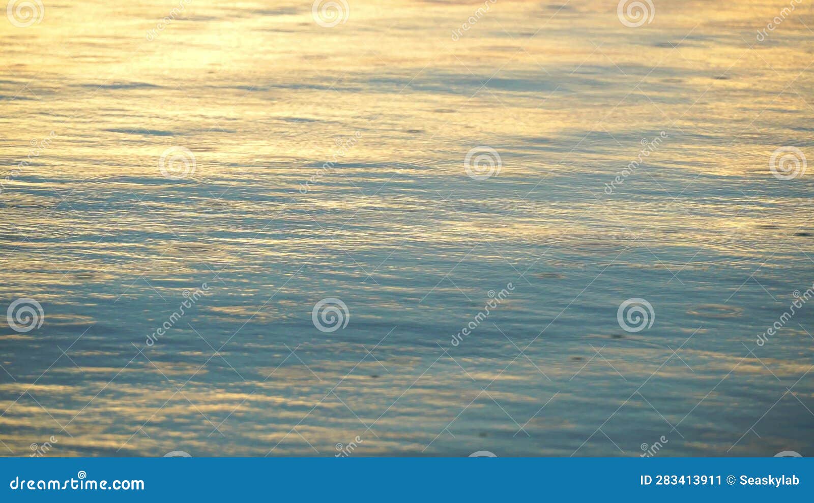 Rain Drops Falling in River Ripple Water at Sunset. Stock Video - Video ...