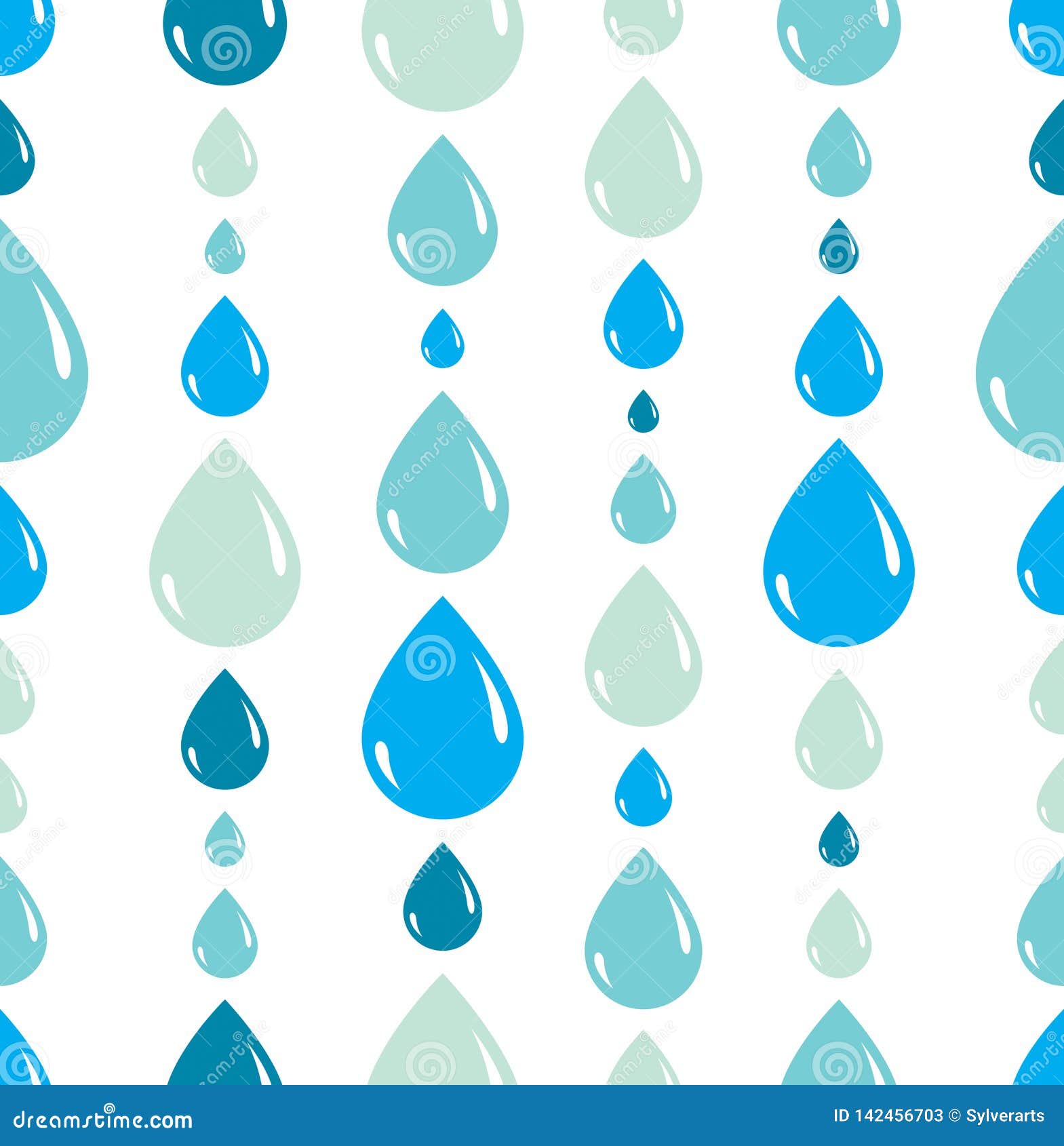Rain Drops Falling Seamless Pattern, Vector Blue Colored Repeat Endless ...