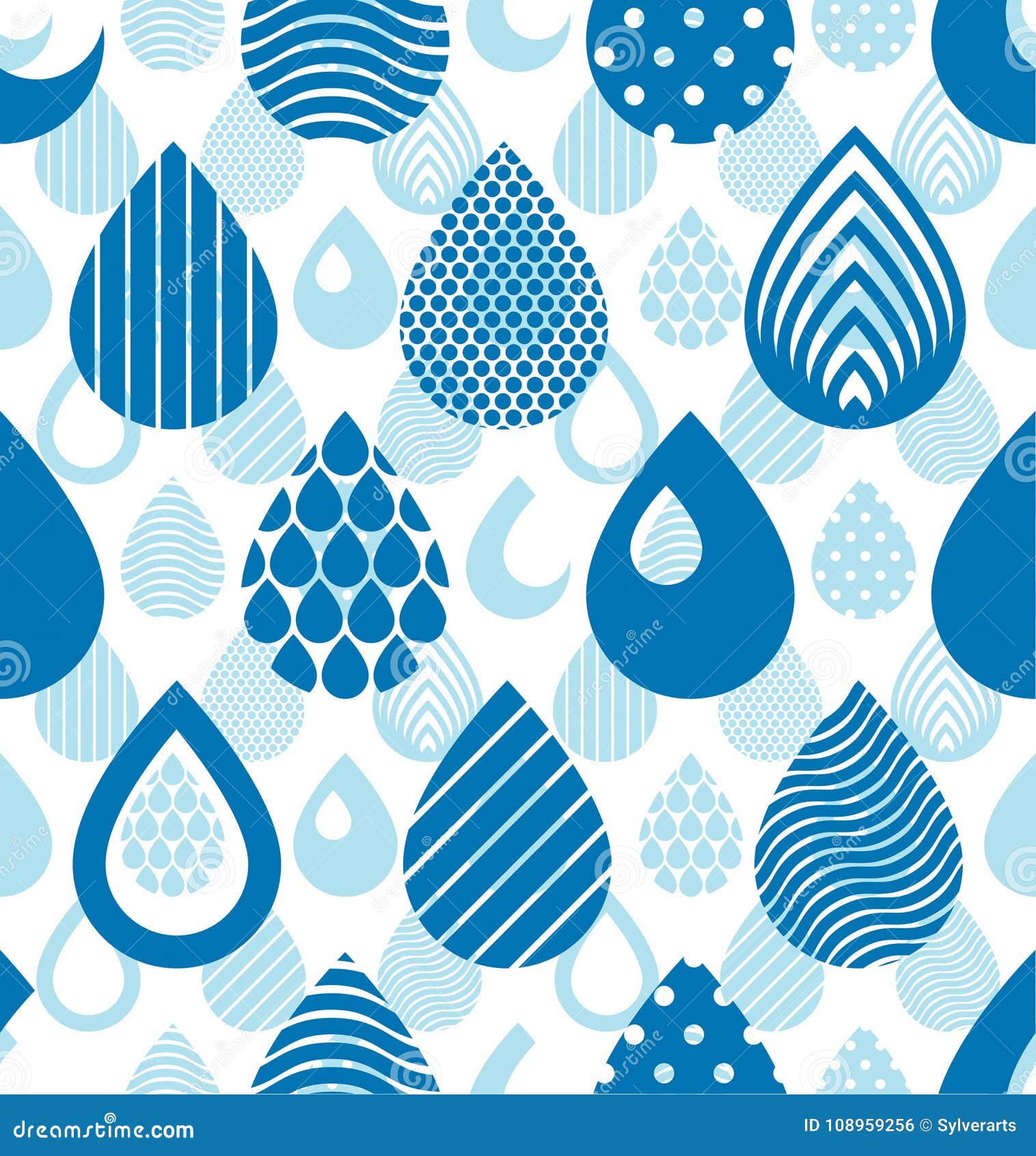 Rain Drops Falling Seamless Pattern, Vector Blue Colored Repeat Stock ...