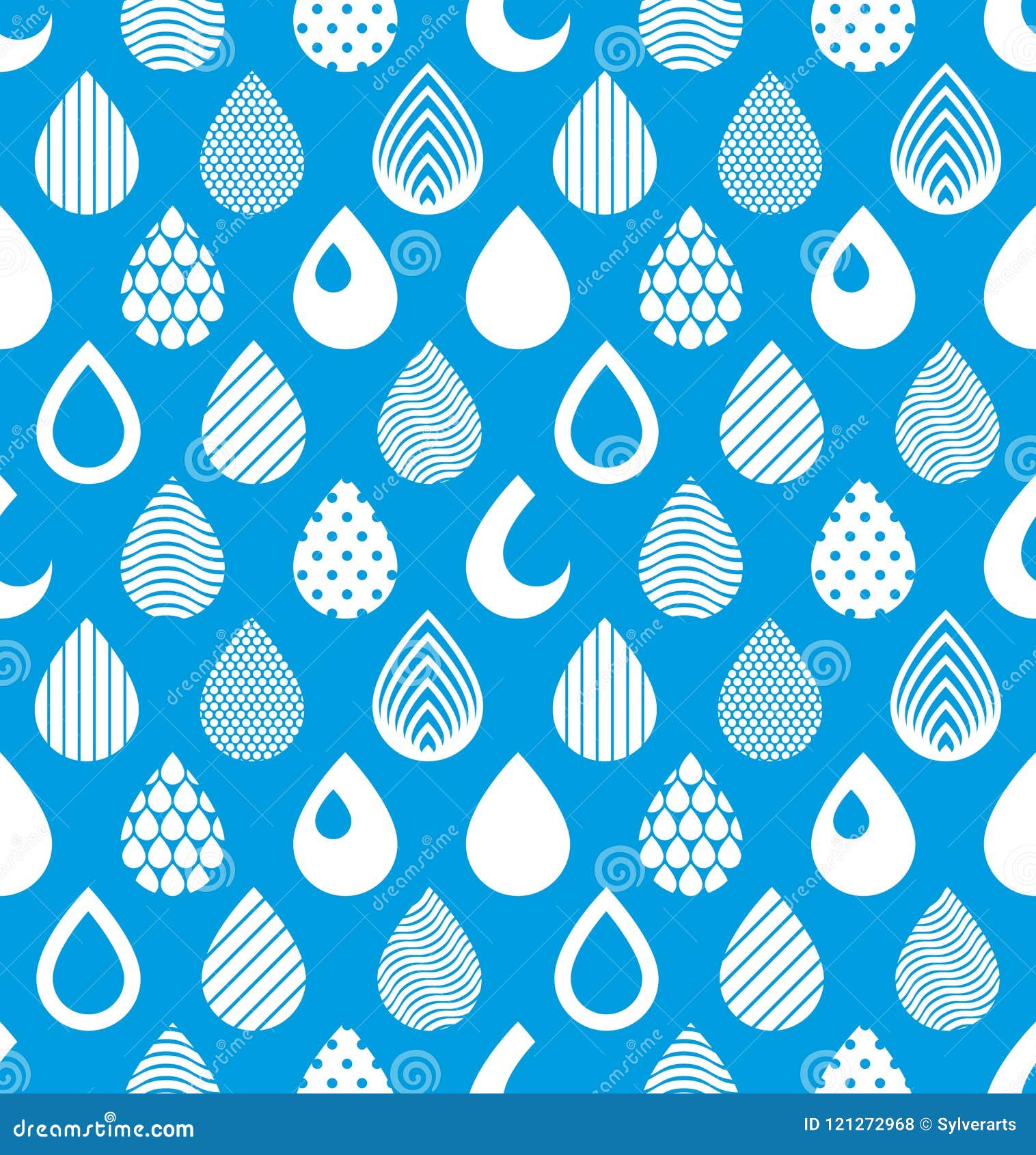 Rain Drops Falling Seamless Pattern, Vector Blue Colored Repeat Stock ...