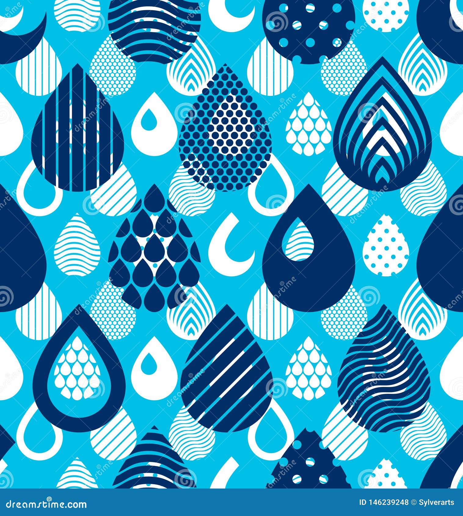 Rain Drops Falling Seamless Pattern, Vector Blue Colored Repeat Endless ...
