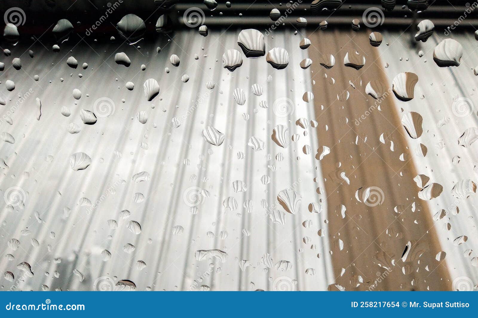 Rain Drops in Front of the Glass on the Silver Roof Backdrop Stock ...