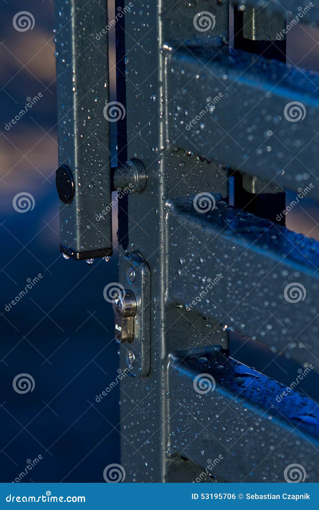 Rain drops on gate stock photo. Image of door, lock, aluminum - 53195706